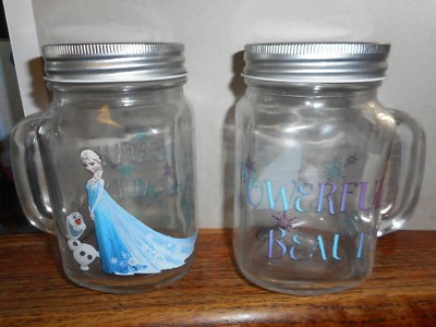 New Disney Frozen Elsa Drinking Glass Set Of 2 Mason Jar With Lids ...