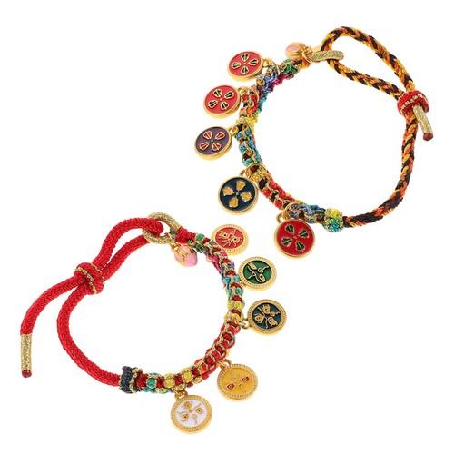 2 Pcs Tibetan Wealth Prosperity Jewelry Colorful Wrist Bracelet Ethnic ...
