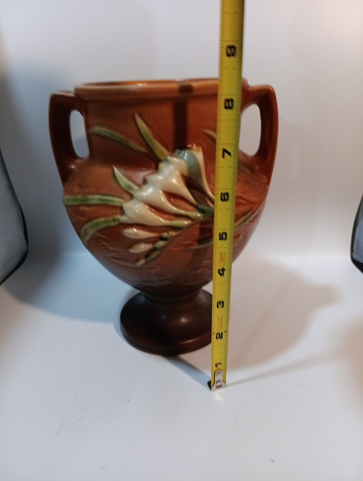 Roseville Art Pottery - 8" Handled Freesia Vase in Tangerine - 196-8 ...