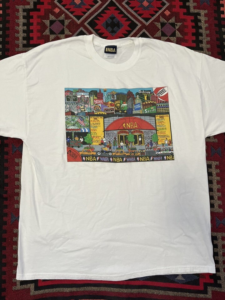 Vintage NBA Store Shirt Pat Singer NYC 5th Ave Illustration XL 90s Rare ...