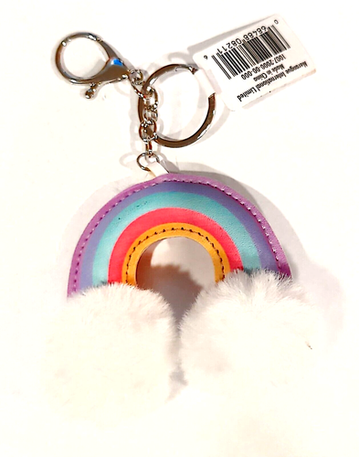 New Large Puffy Rainbow w Puff Balls Puffy Key Chain Keychain w/ Extra ...