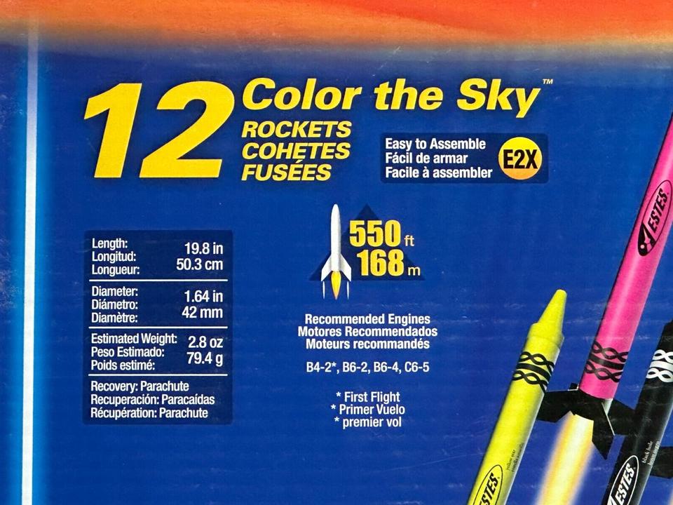 New In Box Estes 12 Color The Sky Crayon Model Rocket Bulk Pack Colored ...