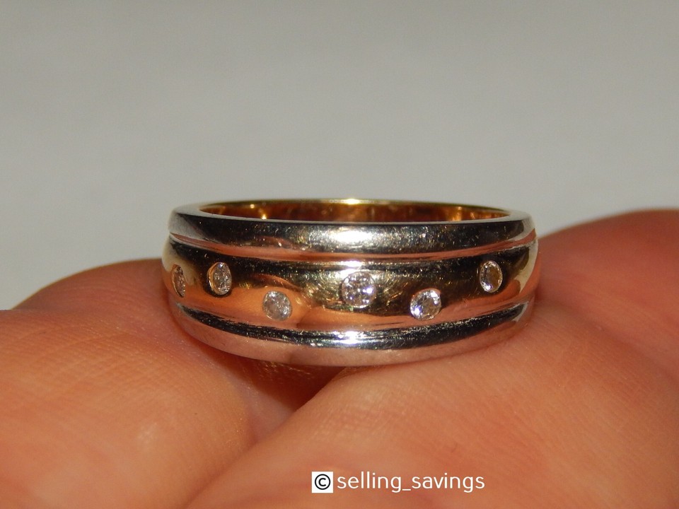 14K WHITE & YELLOW GOLD DIAMOND FLOATING GYPSY SET BEZEL 7MM WIDE BAND ...