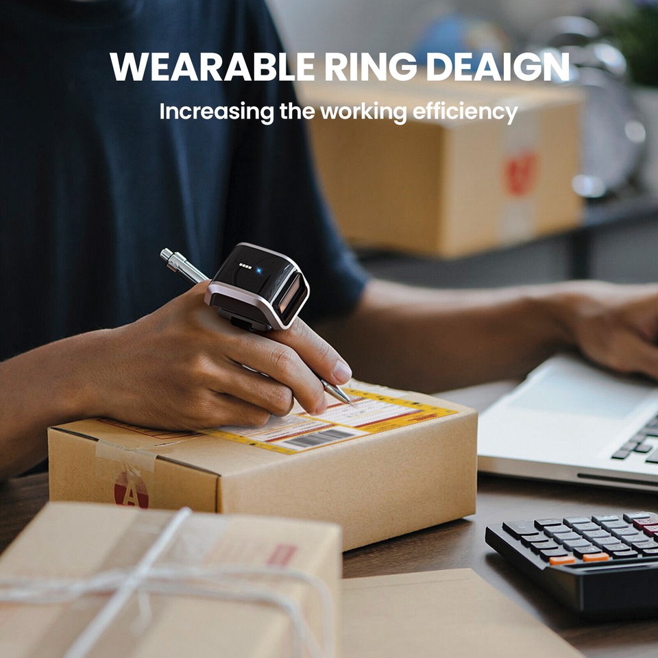 Eyoyo Portable 2D Wearable Ring Barcode Scanner Bluetooth Finger ...