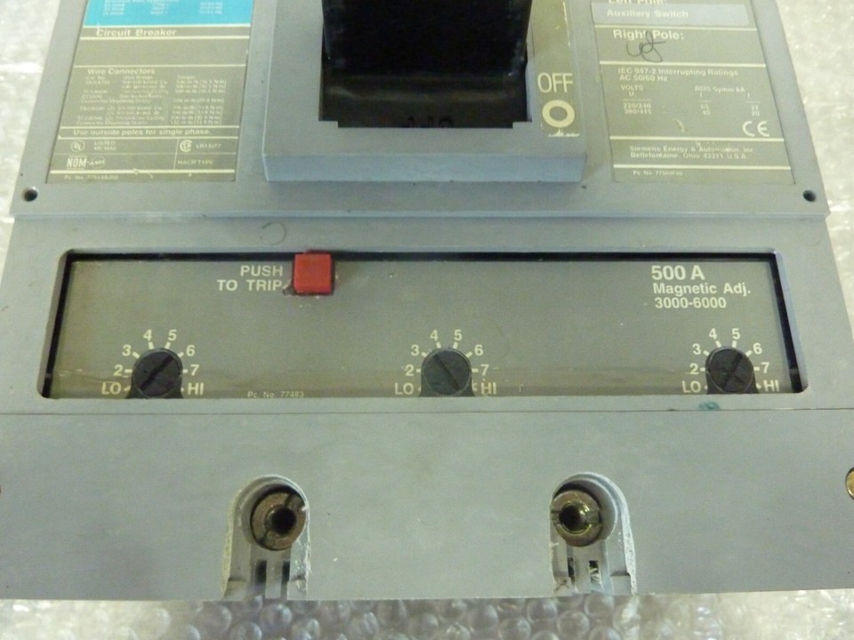 SIEMENS SENTRON SERIES LXD63B500 3 POLE 500A 600V MAX CIRCUIT BREAKER ...