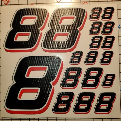 Matte Black Gloss w/White&Red #8's Racing Vinyl Decal Sheet 1/10-1/12 ...