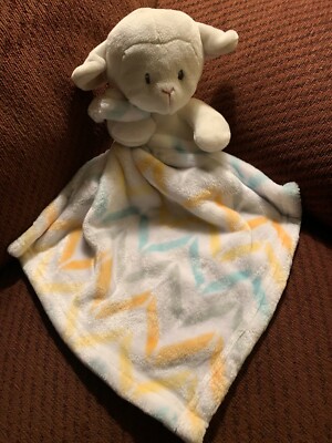 Little Miracles Lamb Lovey Chevron Striped Plush White Security Blanket ...