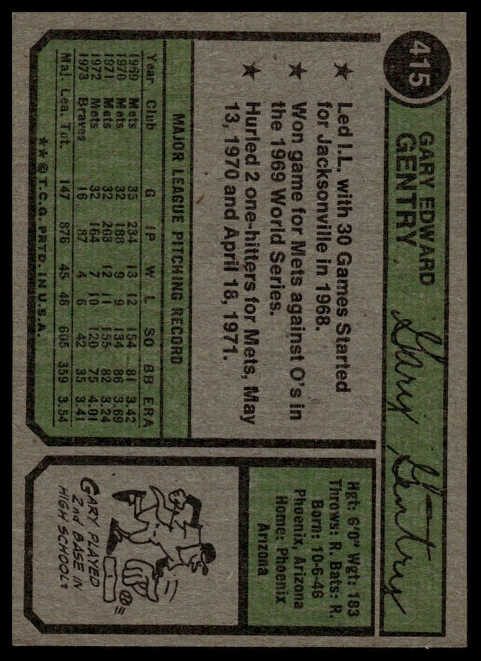 1974 Topps #415 Gary Gentry | eBay