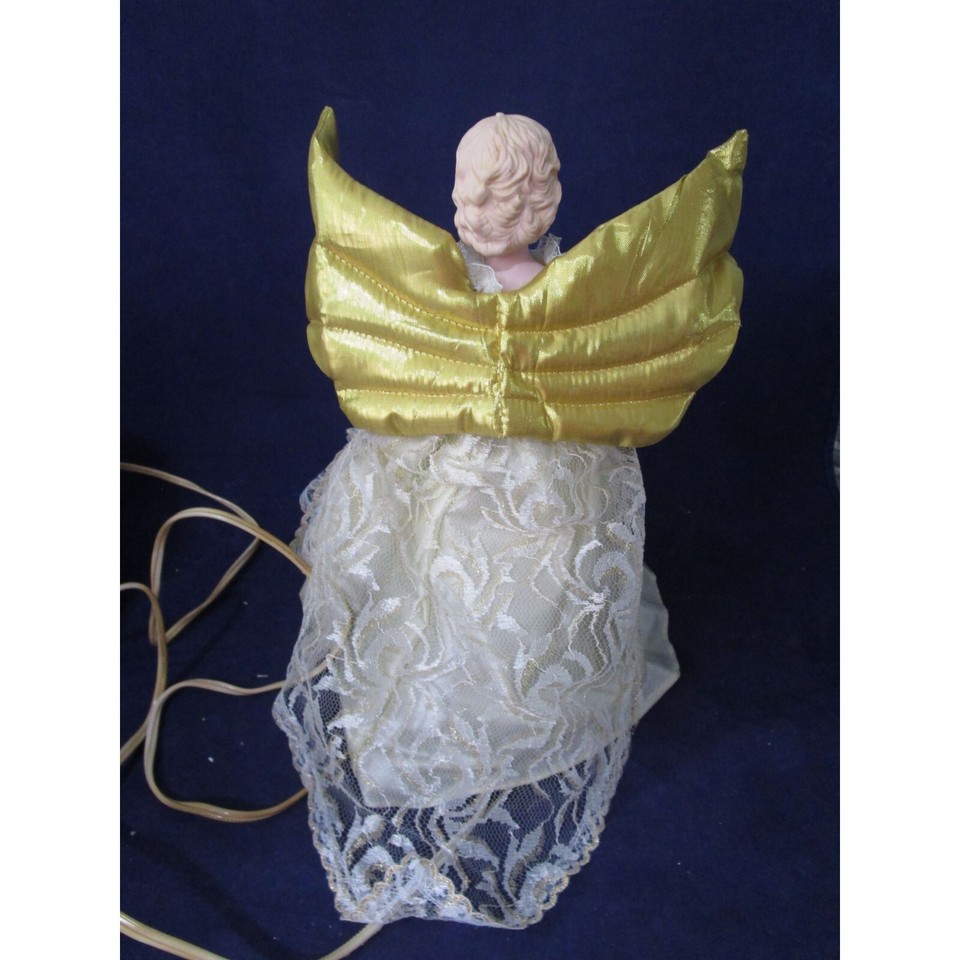 Ani-Mates Animated Angel Tree Topper Candle Gold Wings Satin Lace Gown ...