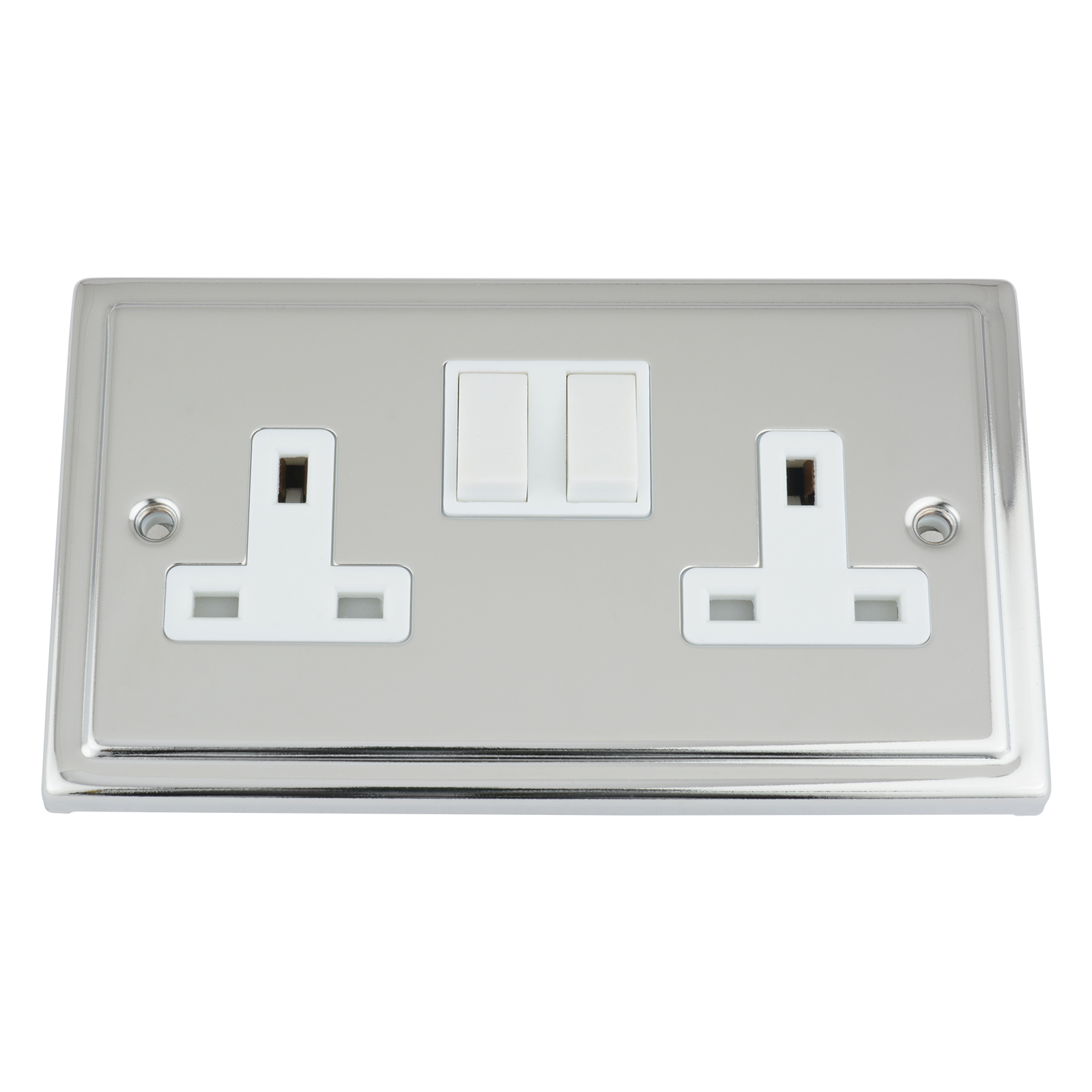 13 Amp Wall Double Plug Socket 2 Gang Polished Mirror Chrome Trimline ...