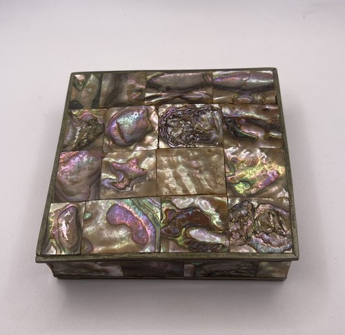 Vintage Abalone Shell Jewelry Trinket Box Butterfly Brass/Rose Wood ...
