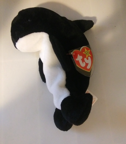 VTG 1996 TY BEANIE (WAVES) THE BLACK & WHITE ORCA WHALE PLUSH ANIMAL 7 ...
