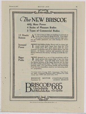 1917 Briscoe Motor Co. Ad: Develop Dealerships. B-4-24 Model - Jackson ...