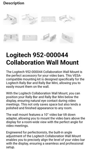 LOGITECH 952-000044 Wall Mount For Video Conferencing System Silver ...