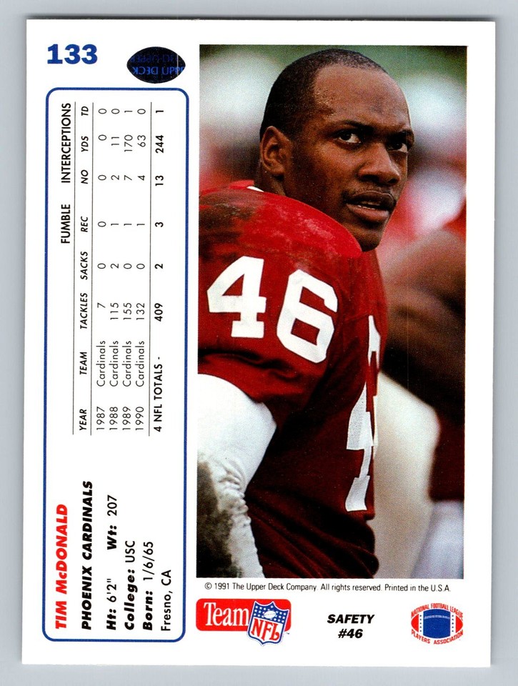 1991 Upper Deck #133 Tim McDonald Phoenix Cardinals | eBay