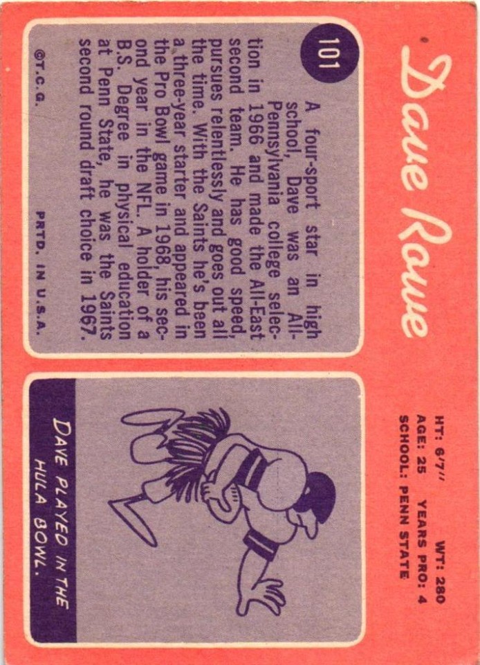 DAVE ROWE 1970 Topps Football #101 FREE SHIPPING B14R2S29P22 | eBay