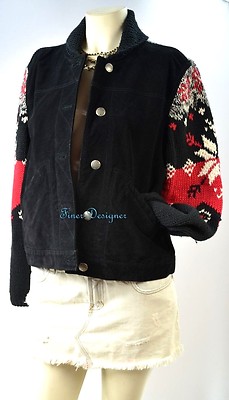 CWC Coldwater Creek Leather Suede Jacket chunky knit Sweater Coat Top ...