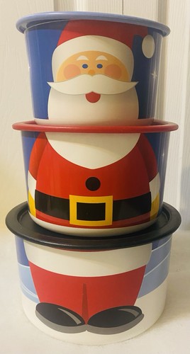 Tupperware 6 Pc Canister Set Christmas Snowman Santa One Touch Lids ...