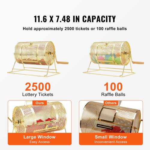 Raffle Drum Brass Plated Lottery Cage Holds 2500 Tickets/100 Bingo ...