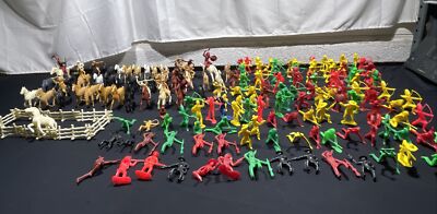 TimMee Cowboys & Indians And Horses Plastic Toy WESTERN Figures Lot Of ...