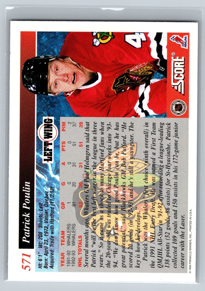Patrick Poulin 1993 Score #571 | eBay
