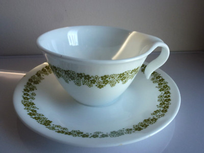 Vintage Corelle by Corning Cup & Saucer Green Floral Pattern USA | eBay ...