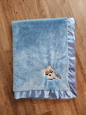 Bass Pro Shop Racoon Blue Blanket Fluffy W/ Satin Edge Baby Boy Lovey ...