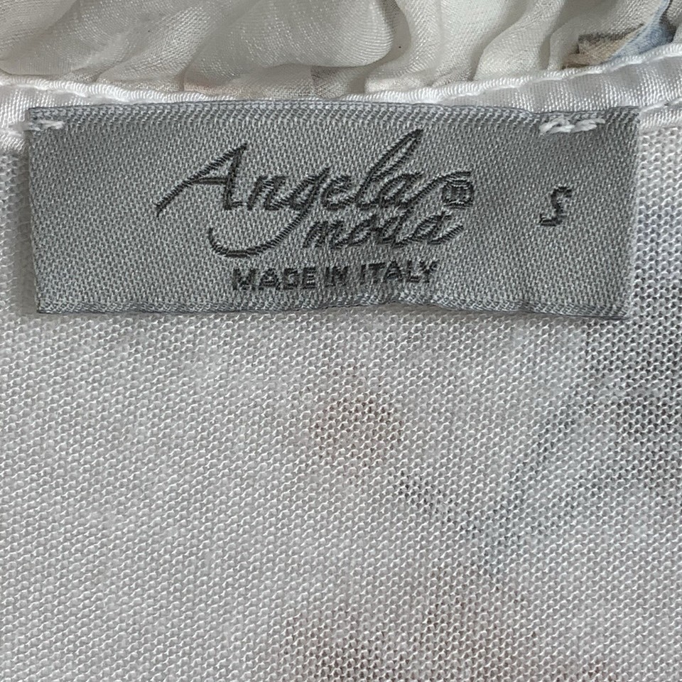 Angela Moda Italy Womens Size S Silk White Blue Gray Pink Floral Print ...