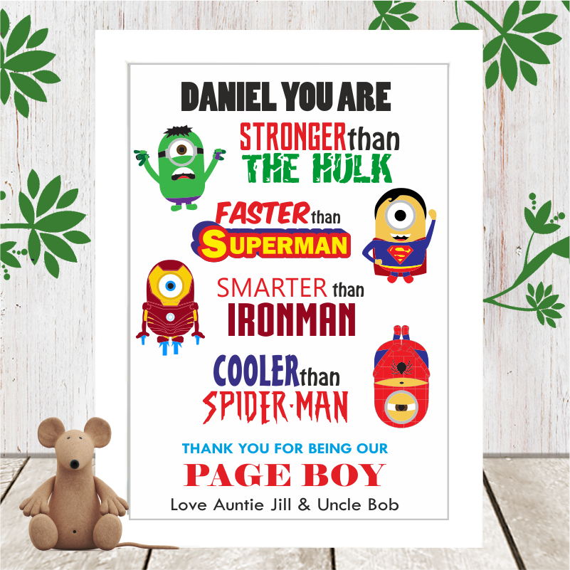 PERSONALISED Minion Superhero Print, Page Boy, Ring Bearer, Usher, Best ...