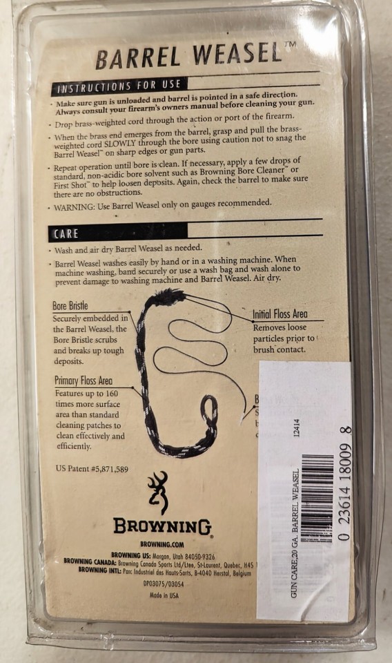 Browning Barrel Weasel Shotgun Barrel Brush 20 Gauge #124-14 | eBay