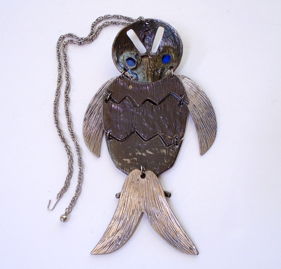 HUGE Silver Tone Articulated Crow Bird Necklace Pendant Kenneth J Lane ...