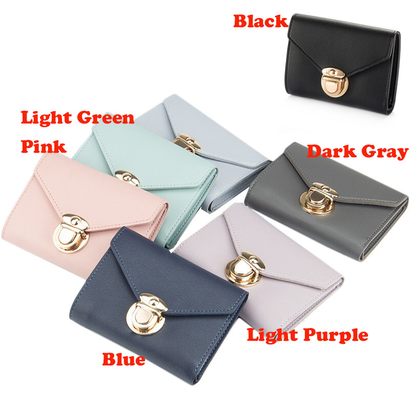 Small Leather Compact Bifold Button Pocket Wallet Card Case Purse with ...