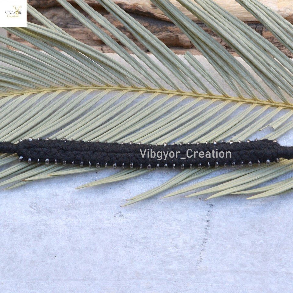 Pave Diamond Macrame Thread 925 Sterling Silver Clasp Lock Black Thread ...