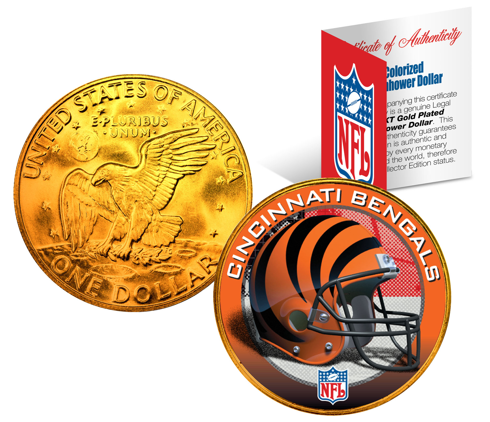 CINCINNATI BENGALS NFL 24K Gold Plated IKE Dollar US Coin * NFL ...