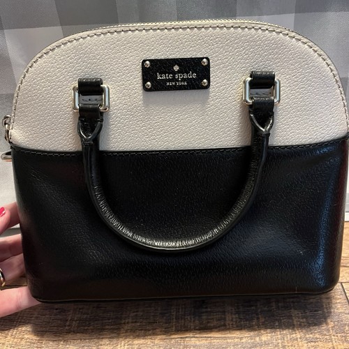 KATE SPADE Mini Carli Satchel Crossbody Bag Black Ivory Leather Handbag ...