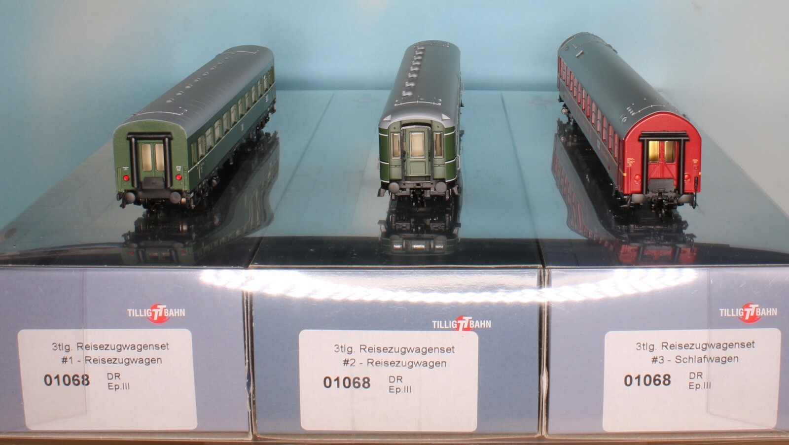 Tillig 01068, - Spur TT -, DR Reisezugwagen-Set, 3-teilig, Epoche 3 ...
