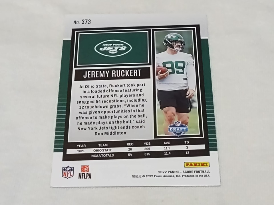 Jeremy Ruckert 2022 Score Rookie Card #373 Base Set New York Jets | eBay
