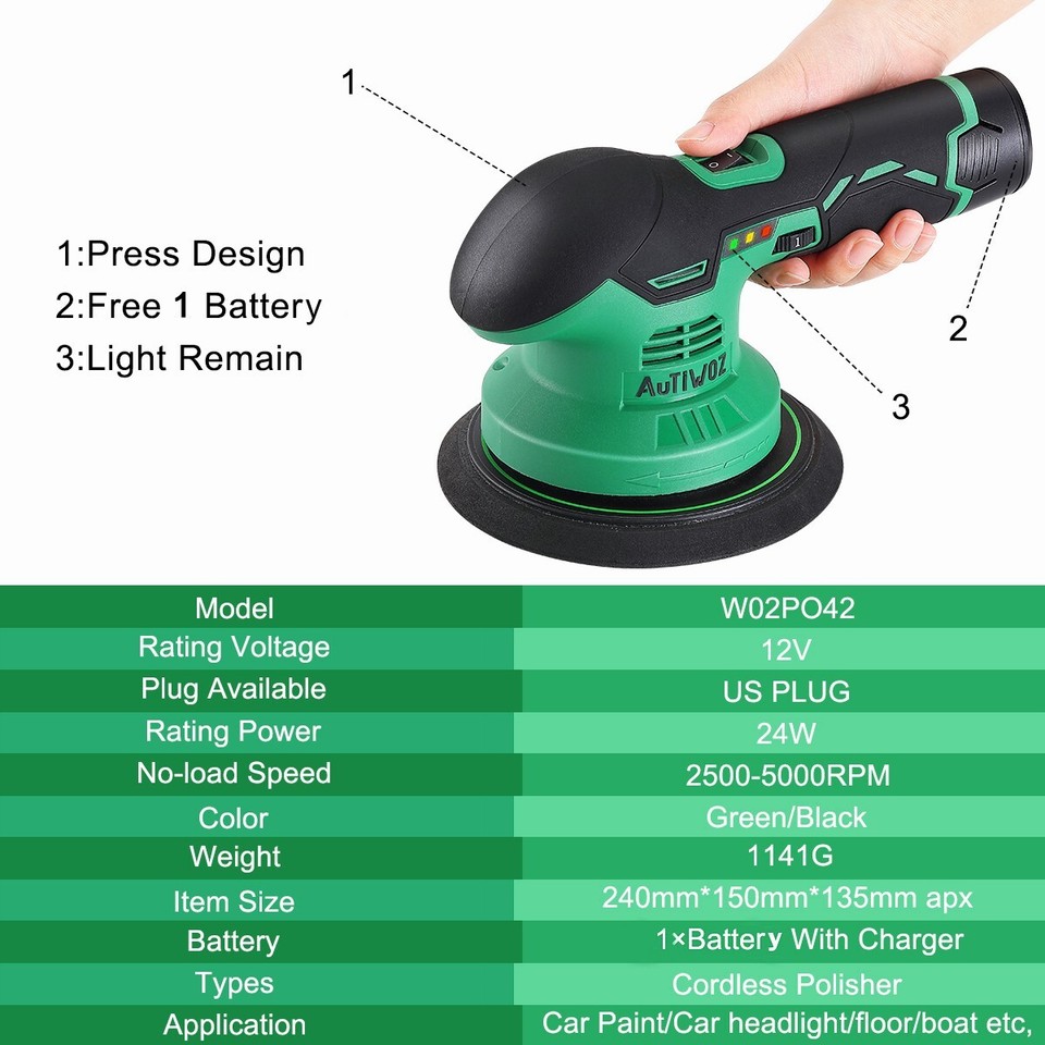 Cordless Car Polisher Buffer Machine Dual Action 12V Battery Polishing ...