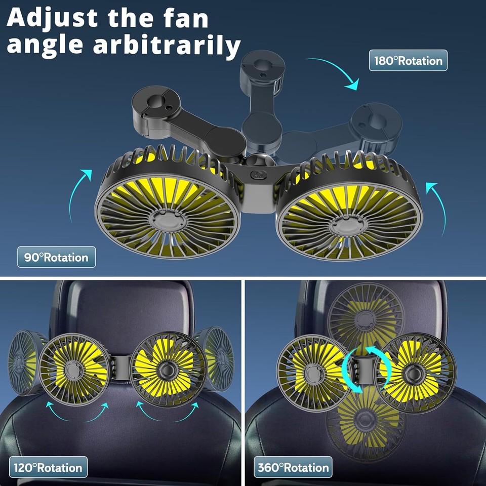 Car Fan for Backseat Kids Baby Dual Head USB Car Seat Fan Car Rear ...