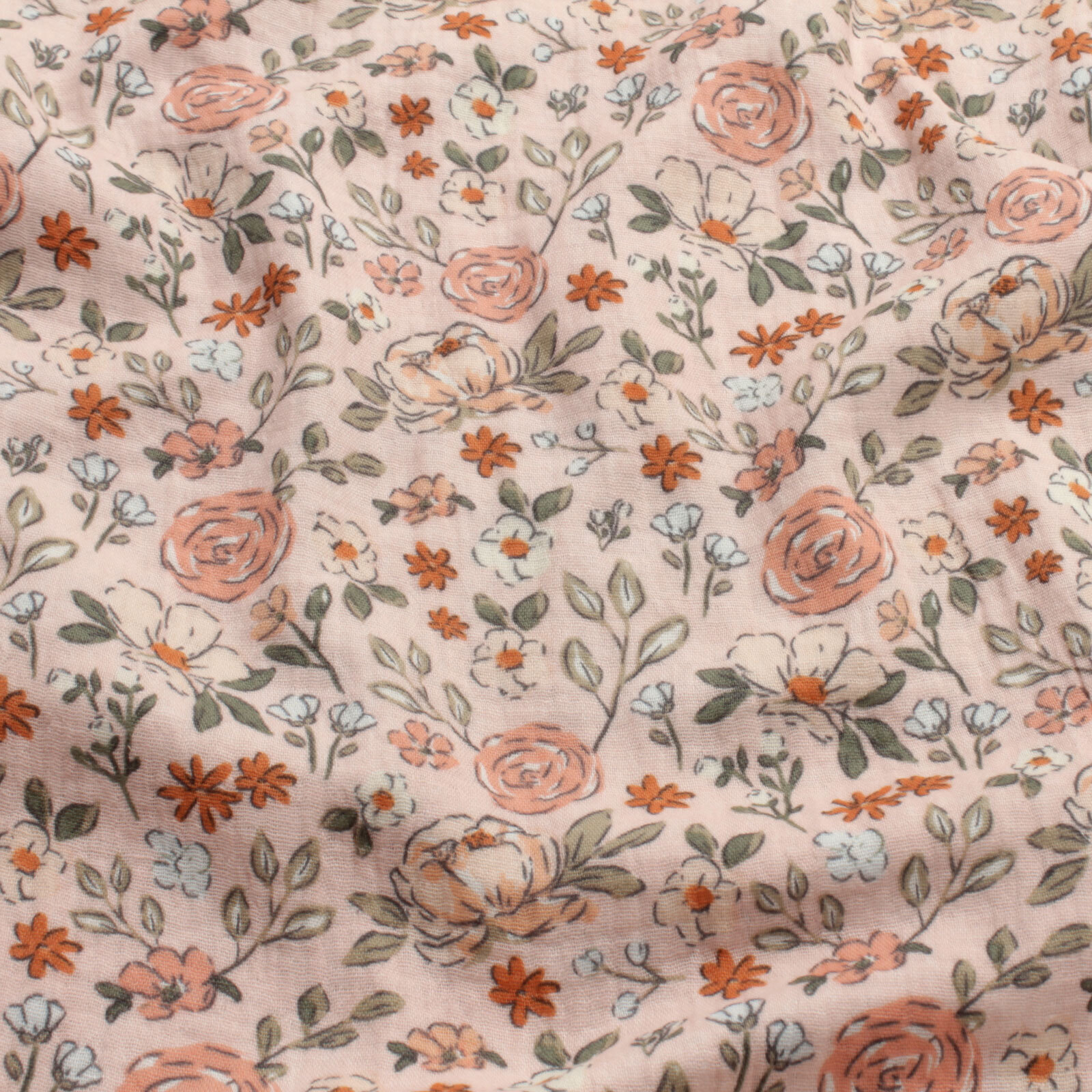 Stoff Baumwolle Musselin pfirsich rosa Blume zart Double Gauze Gaze ...