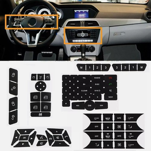 For Mercedes Benz Steering Wheel A/C Door Radio Stickers Push Button ...