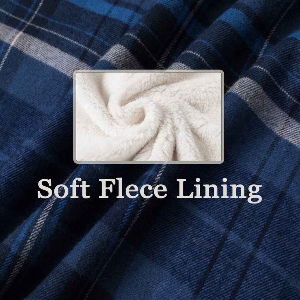 Men's Flannel Shirt Jacket Soft Sherpa Fleece Lined Winter Casual ...