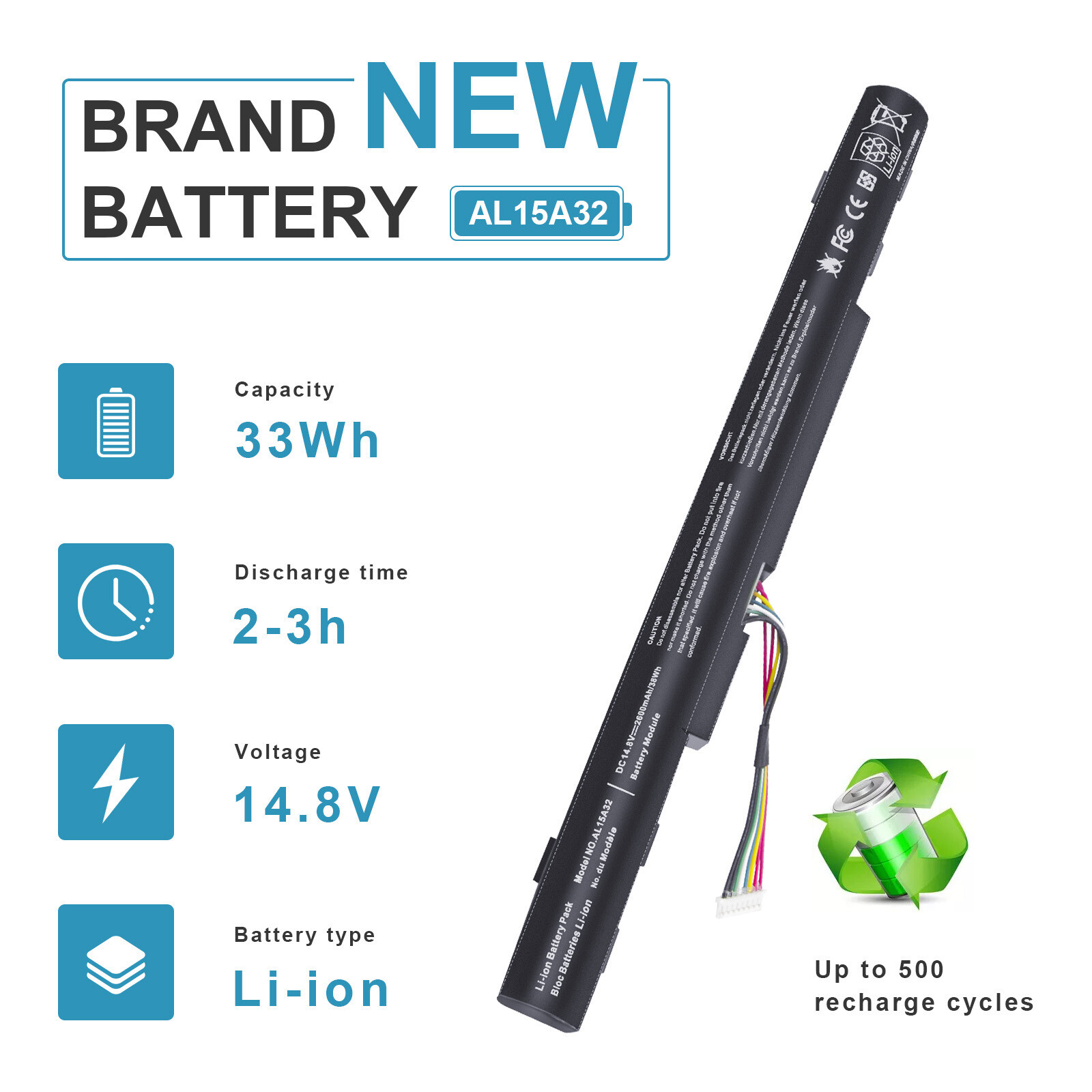 Replace AL15A32 Battery for Acer Aspire E15 E5-573T E5-573 F5-571 E5 ...