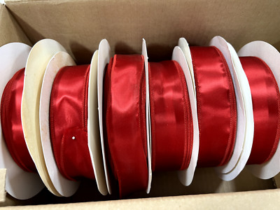 Red Satin WIRED ribbon (box of 6/50 yards each). 300 yards total 1 3/8 ...