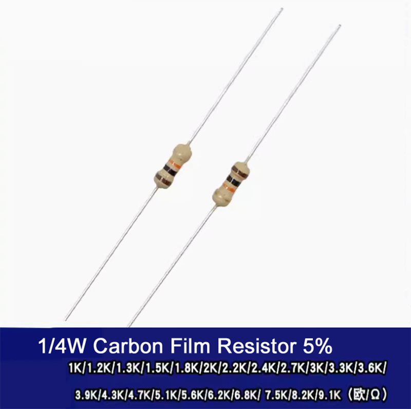 1000Pcs 1/4W Carbon Film Resistor 5% 1K1.5K2.2K3.3K3.9K4.7K5.1K6.8K7 ...