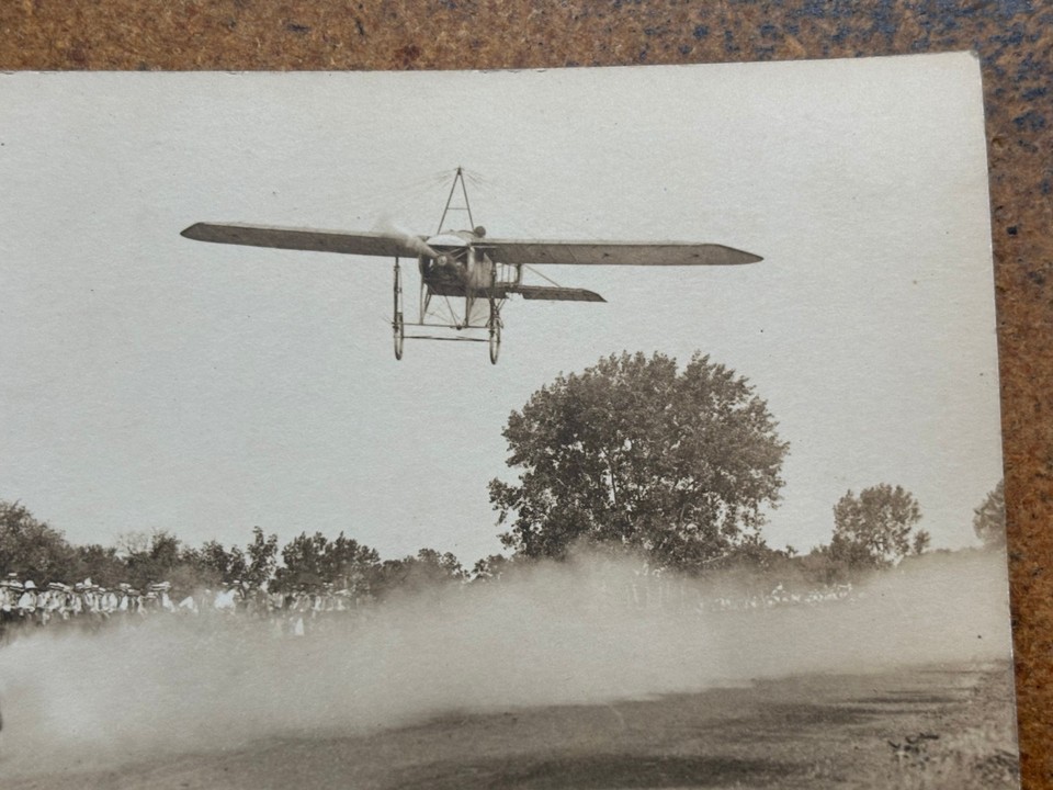c1908 Vintage postcard photo RPPC Mono wing AIRPLANE CAR RACE Iowa ...