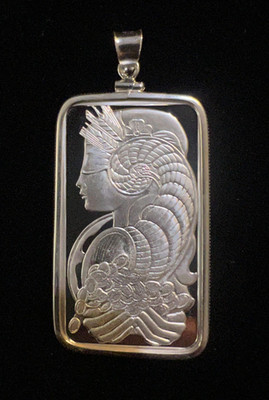 Vintage Pamp Suisse Lady Fortuna 1 oz .999 Silver Bar on .925 Bezel for ...