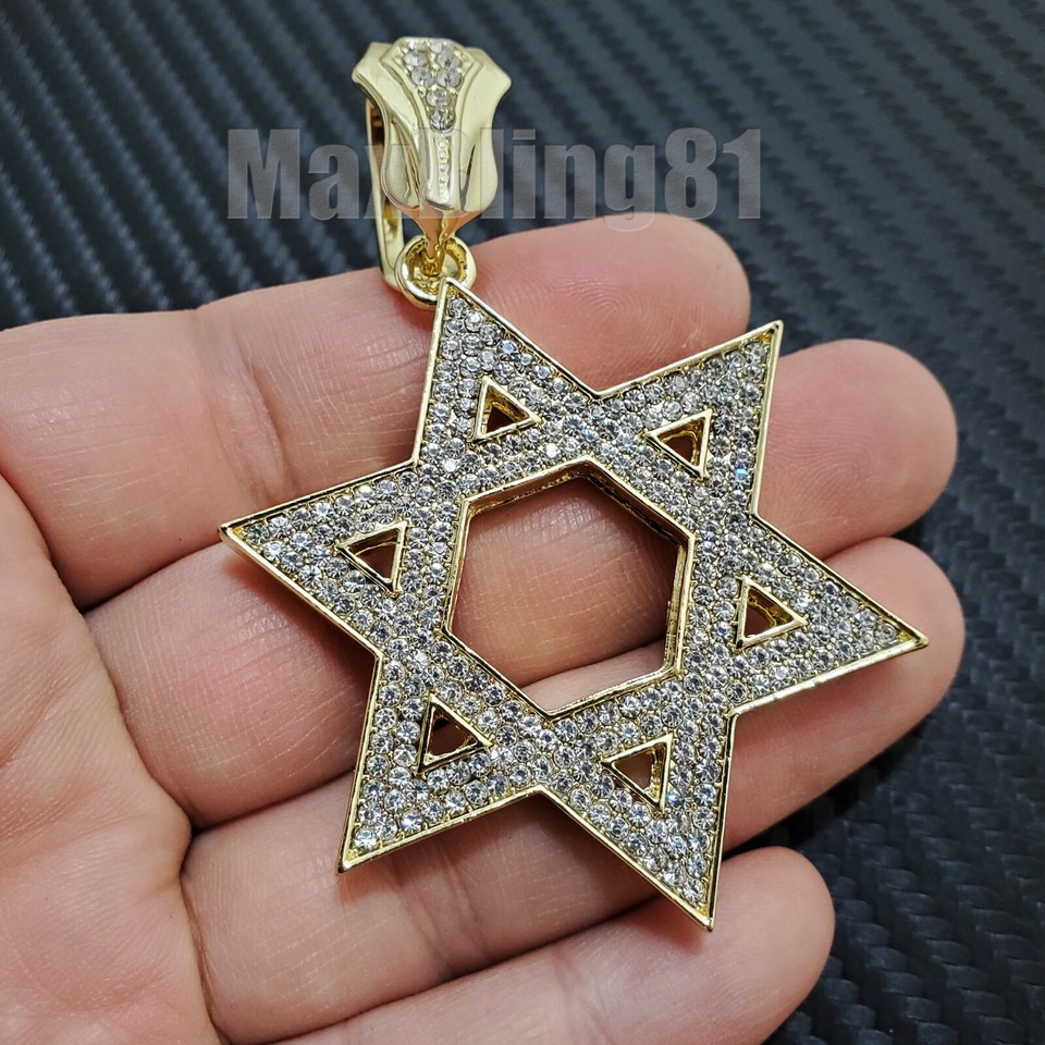 Gold Plated Star of David Pendant & Iced Cuban Cubic Zirconia Chain ...
