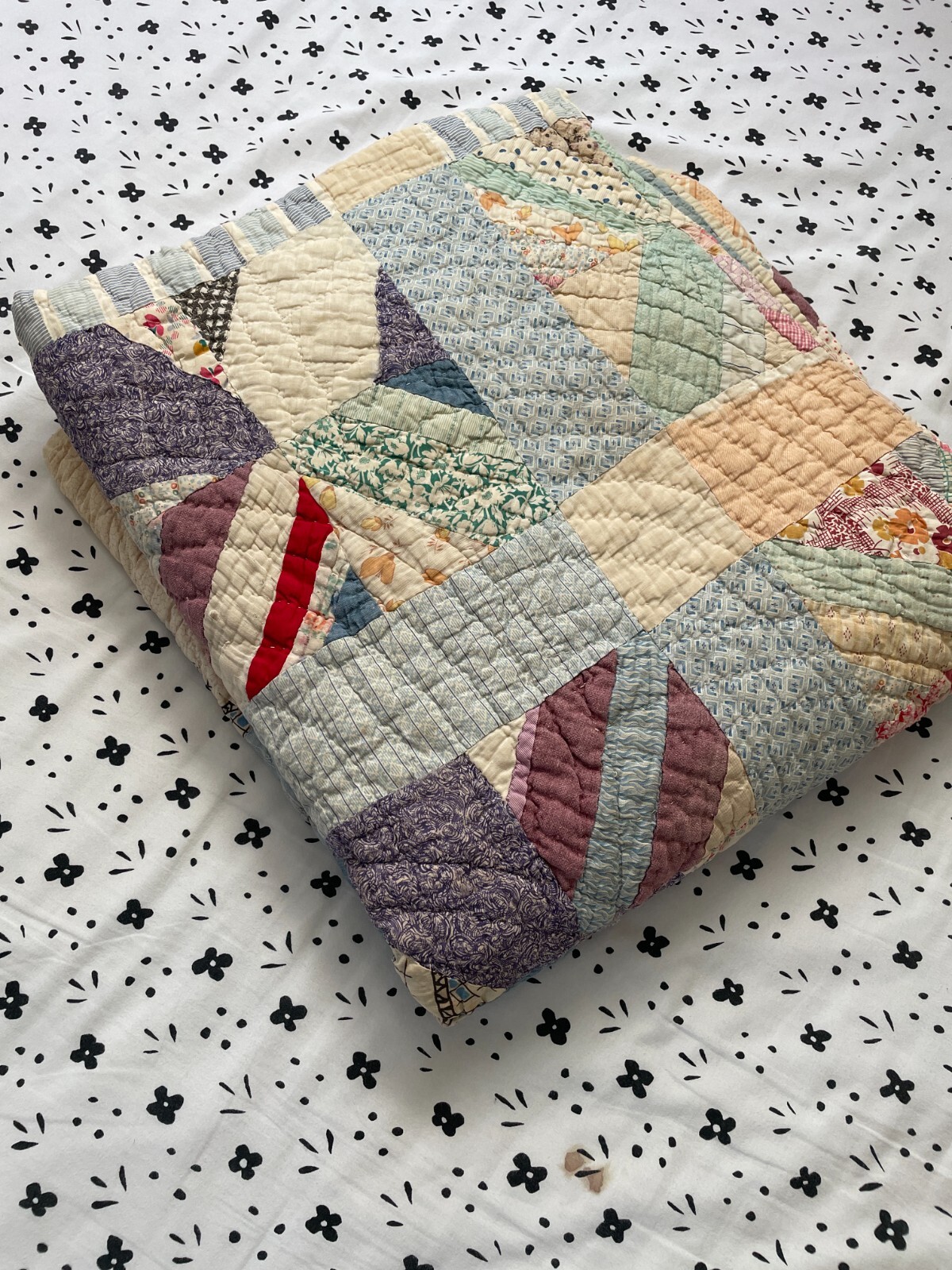 Vintage Antique Patchwork Crazy Quilt Calico Feedsack Hand Stitched 79 ...
