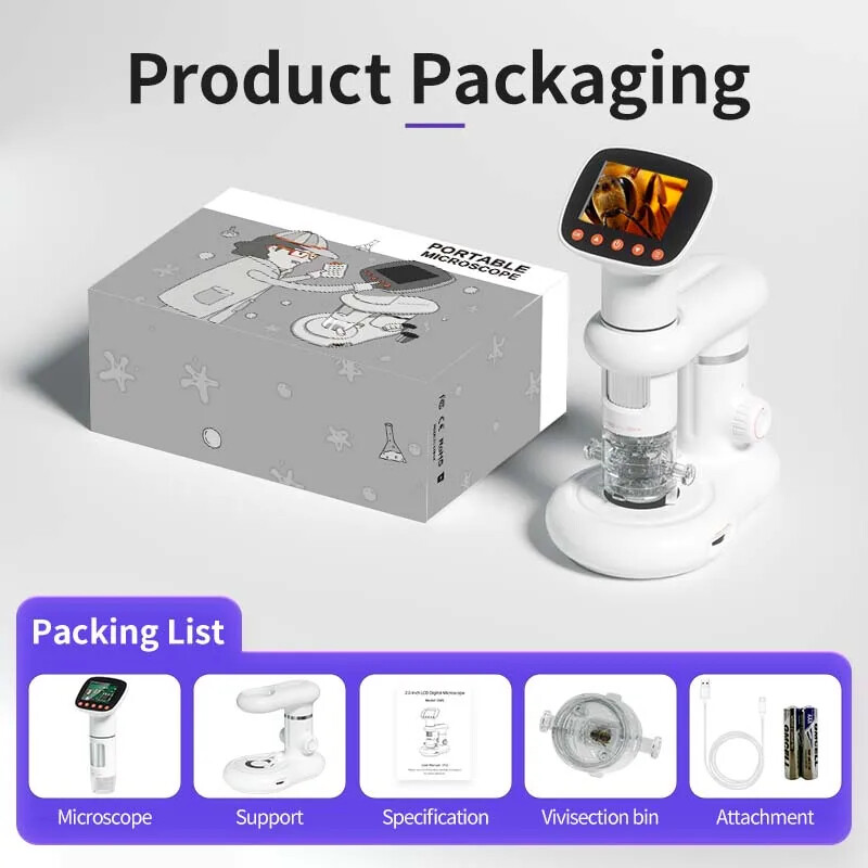 HD 1000X Portable Digital Microscope Kids Biological Observation PCB ...